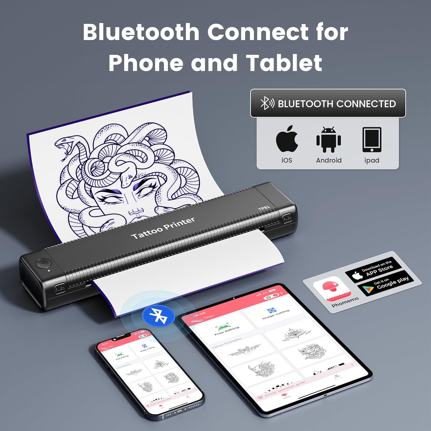 Impresora Térmica Tattoo ItriAce TP81: Conexión Bluetooth, Ideal para Tatuadores, Compatible con ...