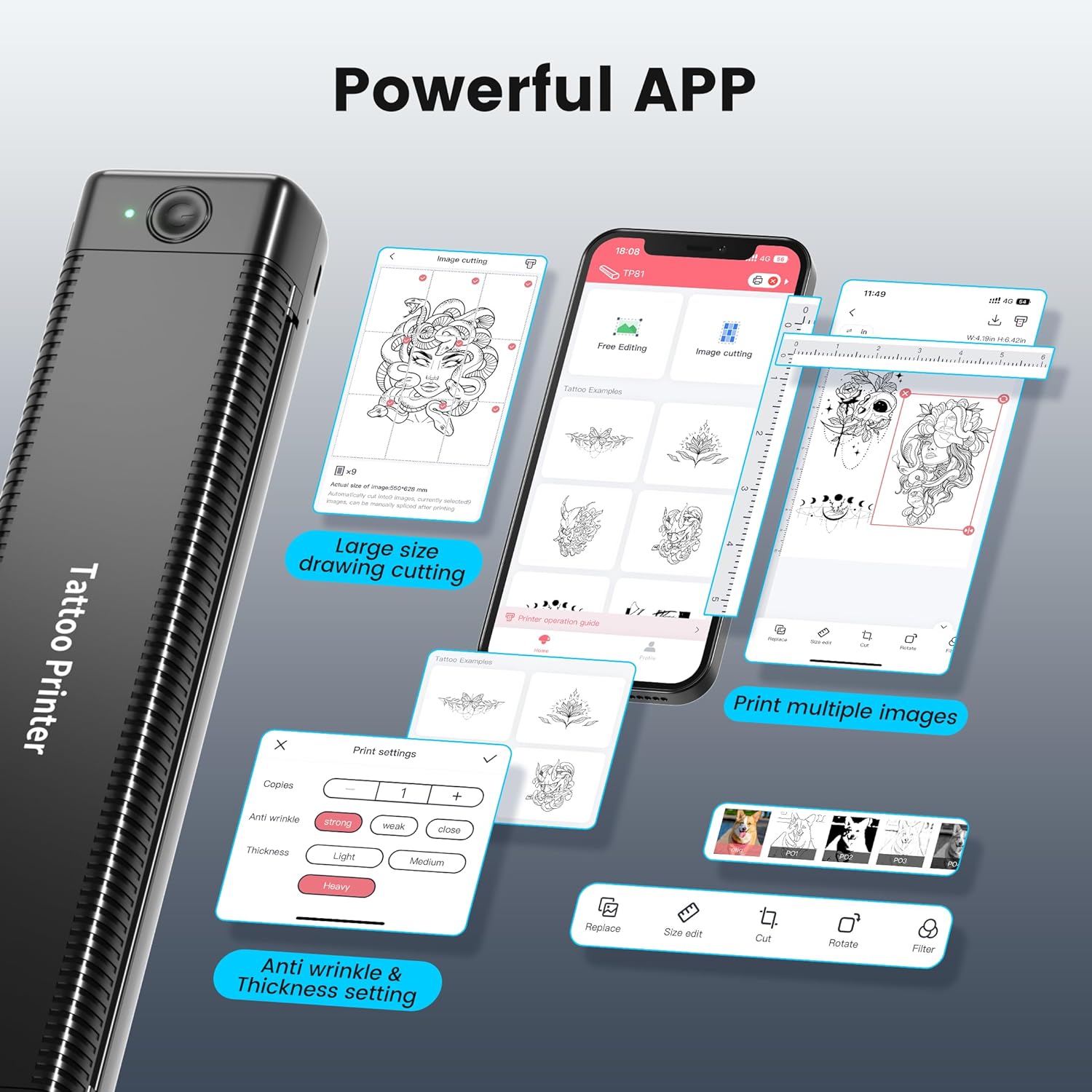 Impresora Térmica Tattoo ItriAce TP81: Conexión Bluetooth, Ideal para Tatuadores, Compatible con ...