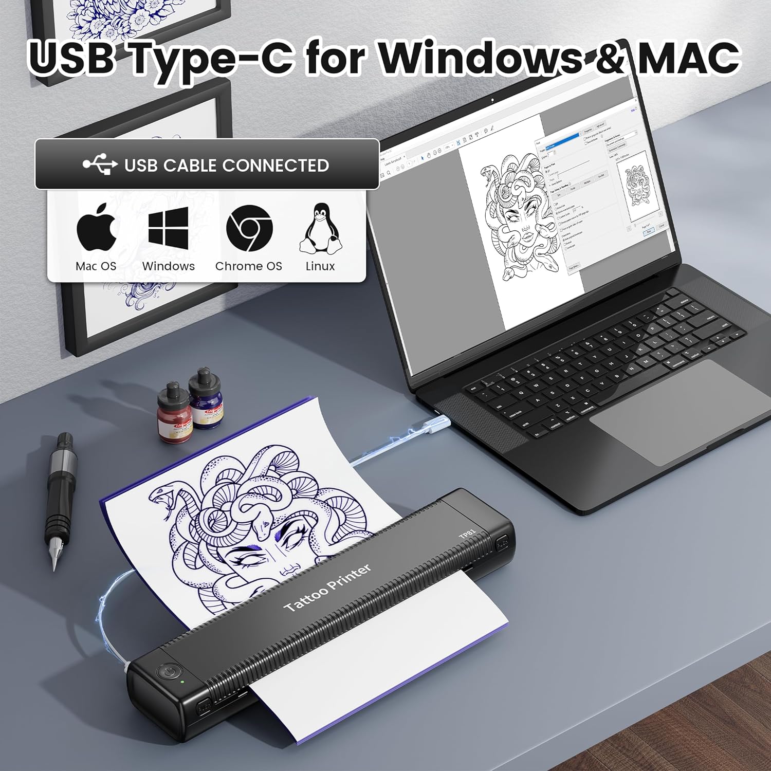 Impresora Térmica Tattoo ItriAce TP81: Conexión Bluetooth, Ideal para Tatuadores, Compatible con ...